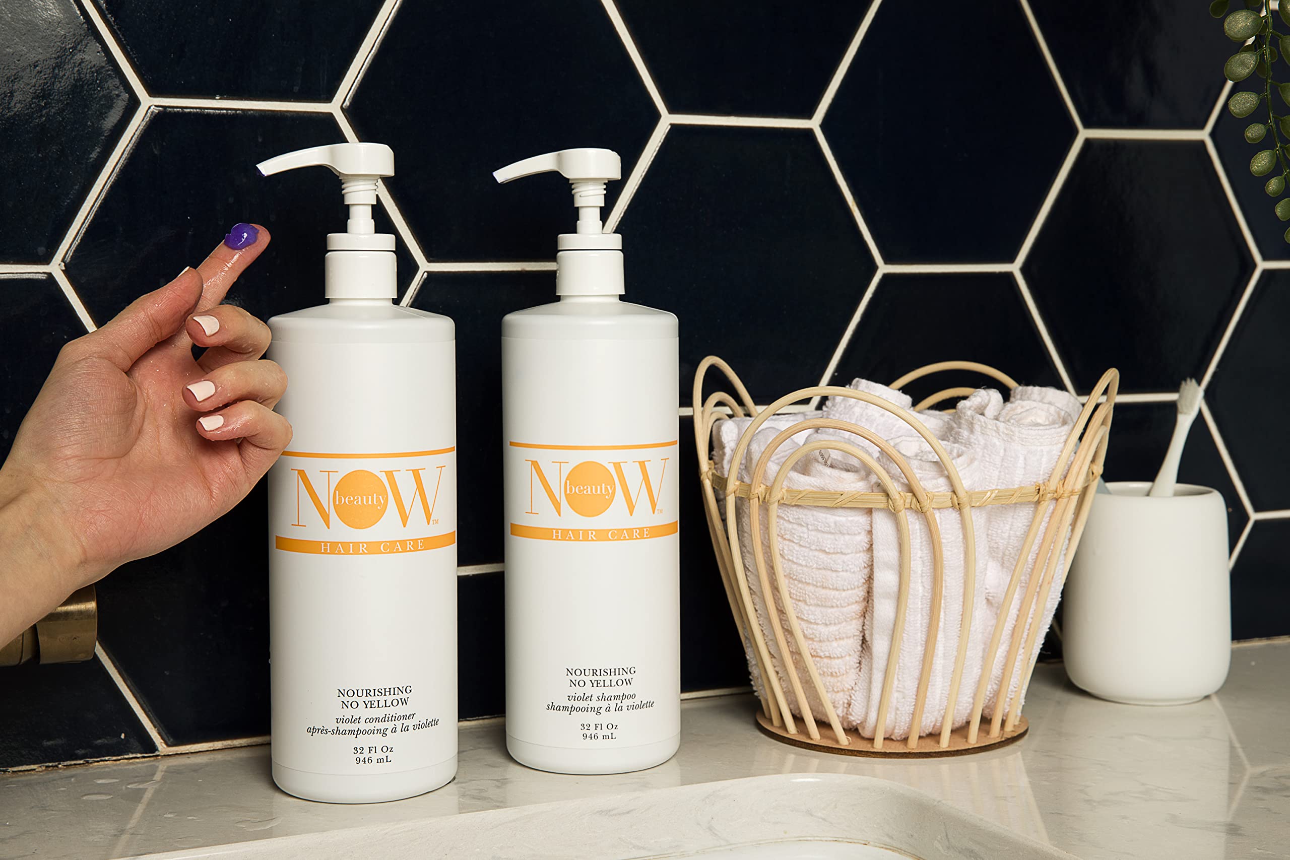 NOW Beauty - Nourishing No Yellow Violet Shampoo And Conditioner - Neutralize Brass, Enhance Shine, Hydrate Hair - 32 Oz Shampoo And 32 Oz Conditioner - 2 Pc