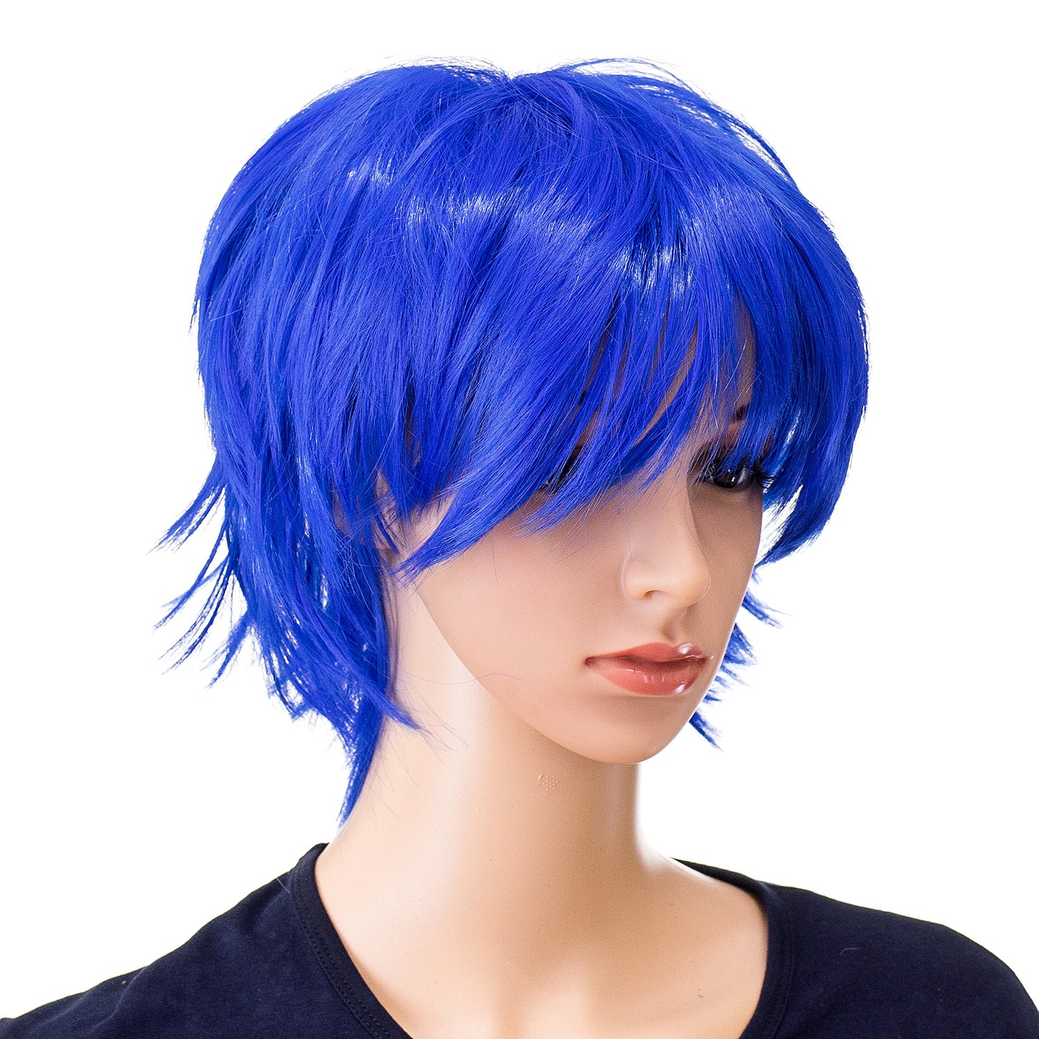 SWACC Unisex Fashion Spiky Layered Short Anime Cosplay Wig for Men and Women (Blue)
