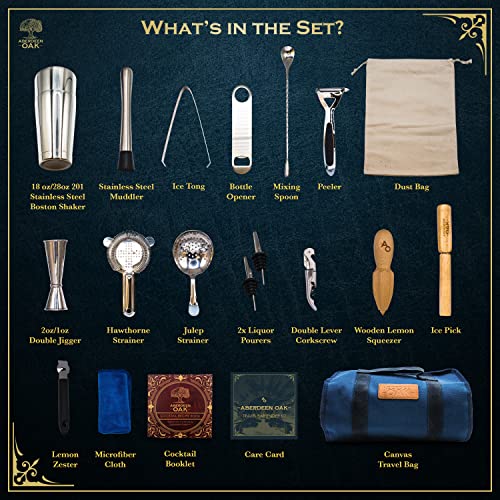 Travel Bartender Kit - Portable Bar Set, Bar Tools, Full Cocktail Set with Portable Bag, Mobile Cocktail Shaker Set, Bartending Kit for Home, Travel Mixology Bartender Kit Set, Bartender Accessories