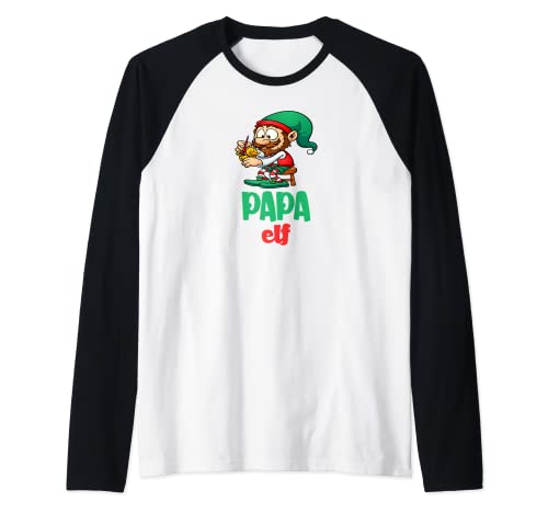 Cute Matching Christmas Apparel for Festive Family Papa Elf Raglan Baseball Tee