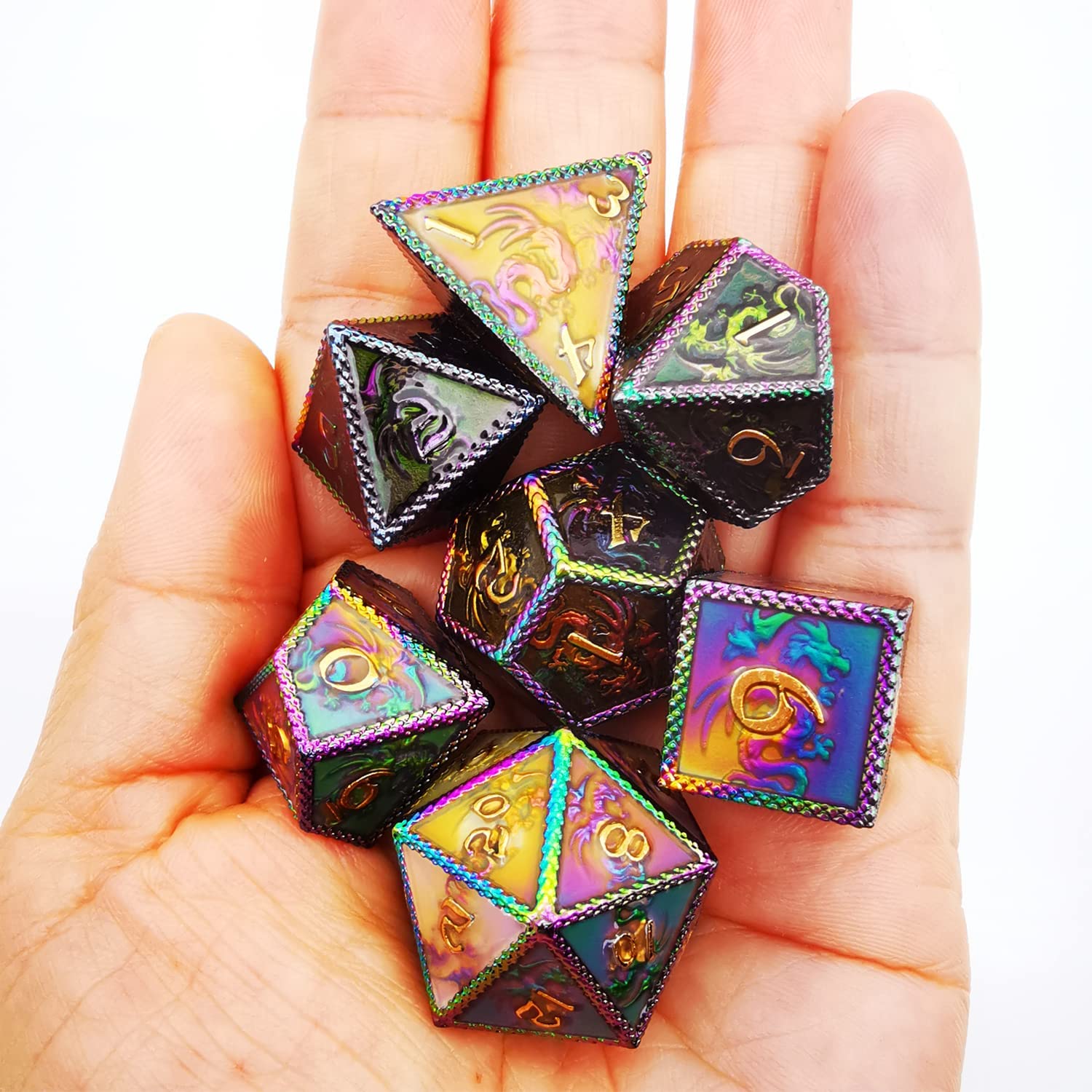HAOMEJA Color Changing Temperature Metal Dragons DND dice set D&D dice Set Role Playing Dice Apply to Dungeons and Dragons Black Transition Colourful