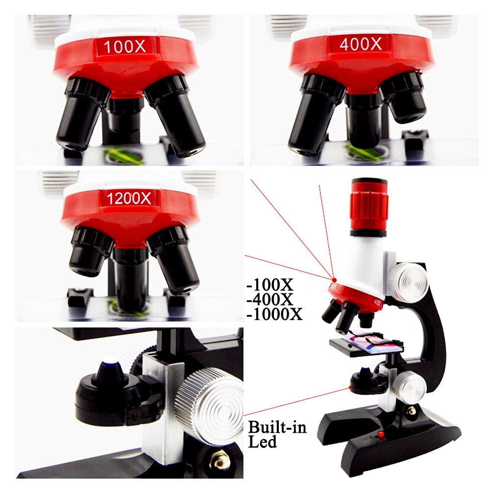 Jiusion Kid Microscope Science Kits, 100X 400X 1200X Trinocular Magnification Beginner Toy Home School Educational Biological Hand Held Camera Compound Scope with slides for Kids Children