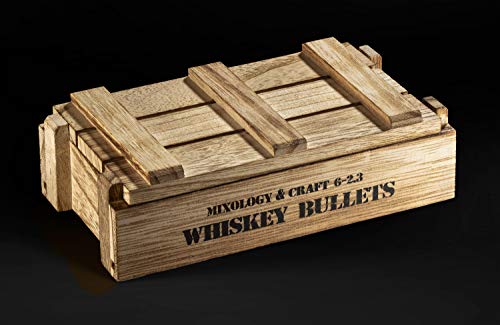 Whiskey Stone Bullets Gift Set - Stainless Steel Bullet shaped Whiskey Stones in a Wooden Army Crate | Reusable Bullet Ice Cube for Whiskey | Whiskey Gift Set for Men, Dad, Husband, Boyfriend (Silver)