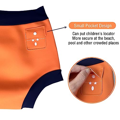 Reusable Swim Diapers for Baby, Leakproof Cloth Diapers Cover Washable, Waterproof Little Swimmers Nappy Trunks Infant Pull Ups (S, Orange)