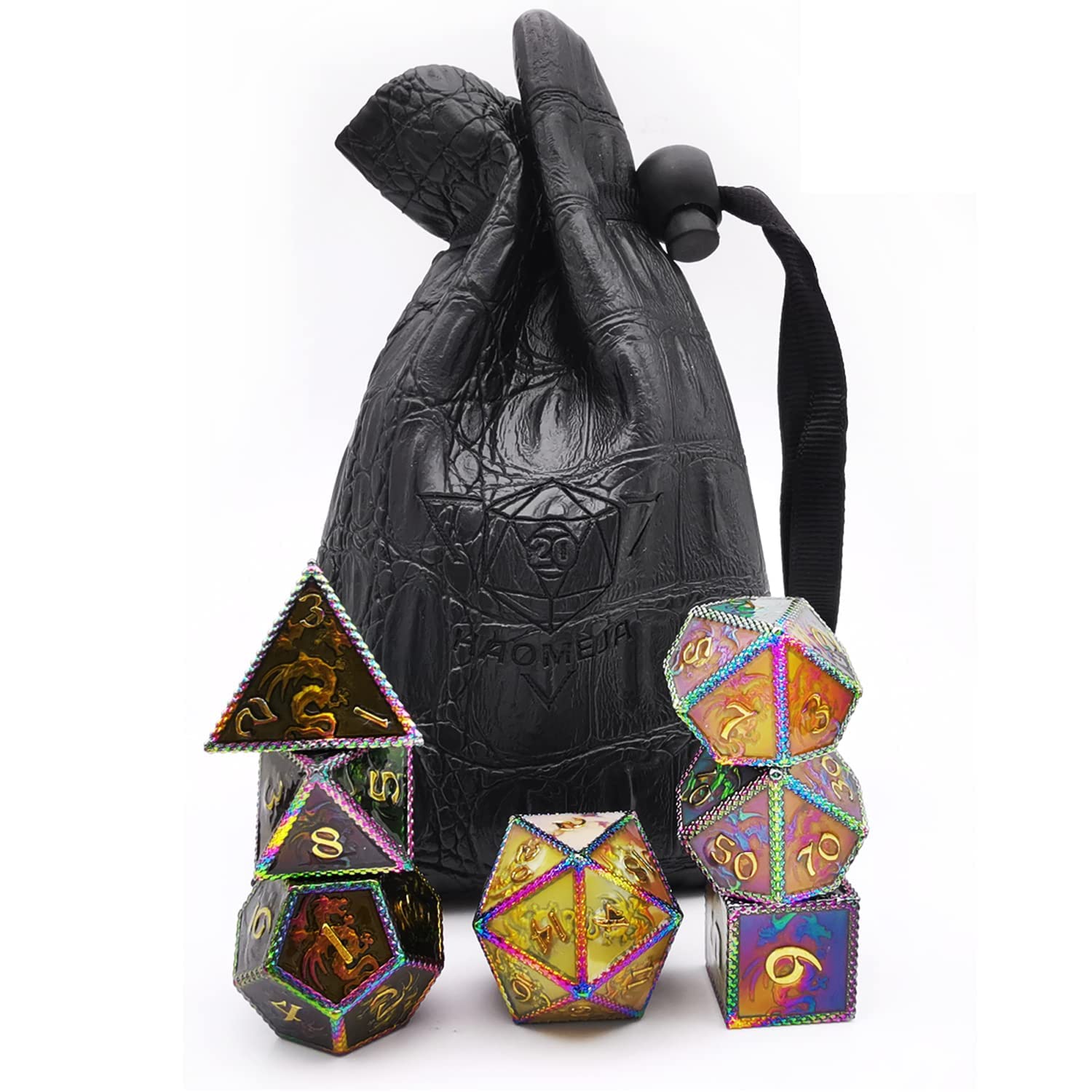 HAOMEJA Color Changing Temperature Metal Dragons DND dice set D&D dice Set Role Playing Dice Apply to Dungeons and Dragons Black Transition Colourful