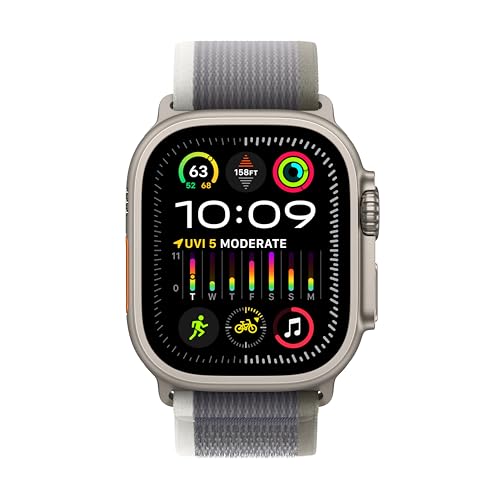 Apple Watch Ultra 2 [GPS + Cellular 49mm] Smartwatch with Rugged Titanium Case & Green/Grey Trail Loop M/L. Fitness Tracker, Precision GPS, Action Button, Extra-Long Battery Life, Carbon Neutral