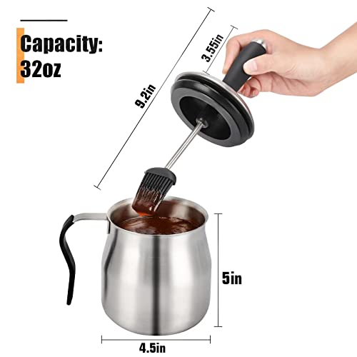 WEQUALITY 32oz Basting Pot with 2 Replaceable Basting Brush Set,Grill BBQ Accessories,Cooking&Grilling Gifts for Men and Dad,Premium Stainless Steel 304 Barbecue Sauce Pot