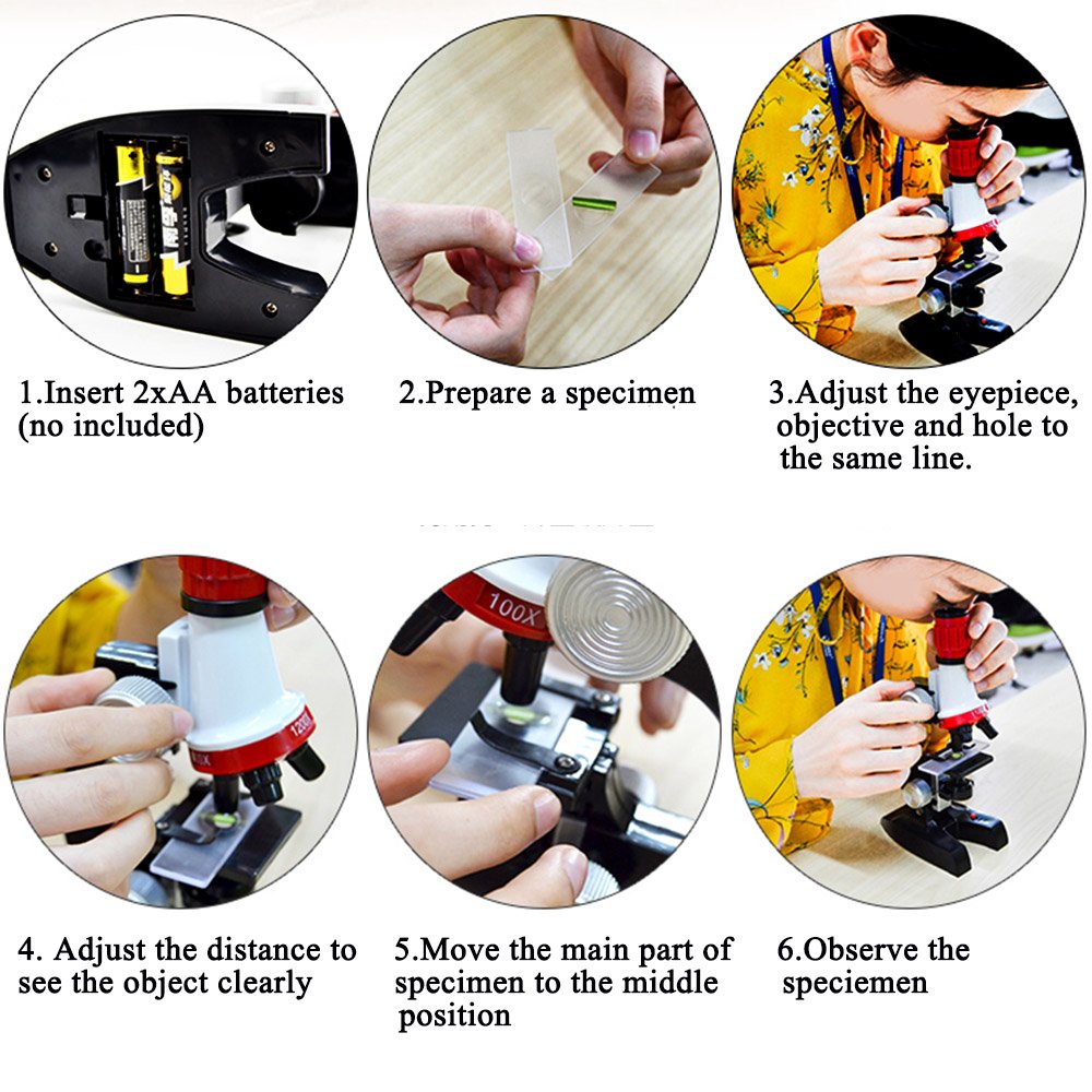 Jiusion Kid Microscope Science Kits, 100X 400X 1200X Trinocular Magnification Beginner Toy Home School Educational Biological Hand Held Camera Compound Scope with slides for Kids Children