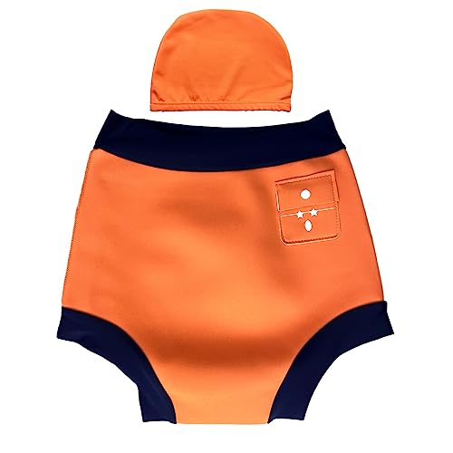 Reusable Swim Diapers for Baby, Leakproof Cloth Diapers Cover Washable, Waterproof Little Swimmers Nappy Trunks Infant Pull Ups (S, Orange)