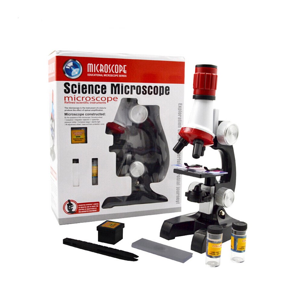 Jiusion Kid Microscope Science Kits, 100X 400X 1200X Trinocular Magnification Beginner Toy Home School Educational Biological Hand Held Camera Compound Scope with slides for Kids Children