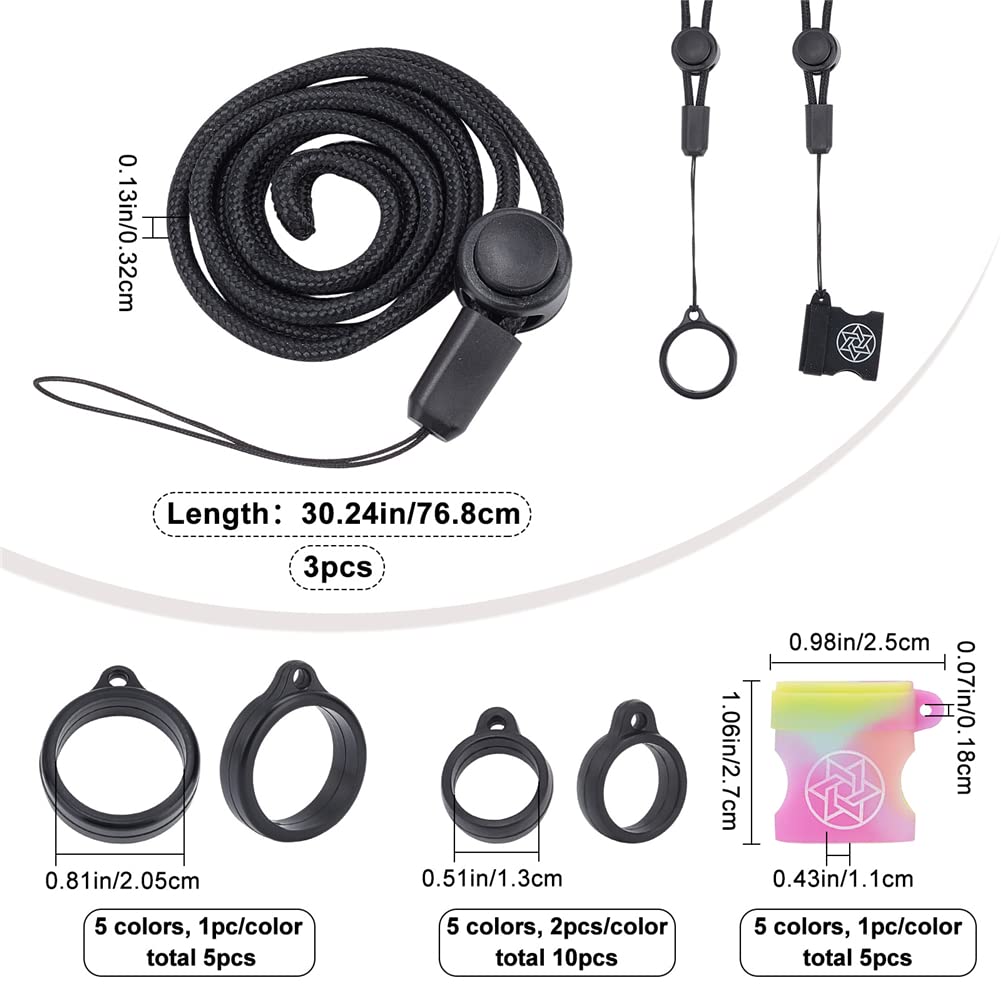 CRASPIRE 23Pcs Anti-Lost Lanyard Set 3pcs Lanyard Strap 5pcs Necklace Lanyards Pendant Holder 15pcs Silicone Rubber Rings Adjustable Fixing Rings Pen Protective Ring Replacement Multipurpose Keychain
