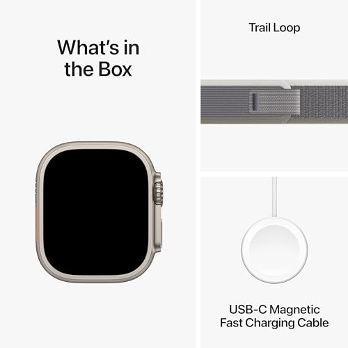 Apple Watch Ultra 2 [GPS + Cellular 49mm] Smartwatch with Rugged Titanium Case & Green/Grey Trail Loop M/L. Fitness Tracker, Precision GPS, Action Button, Extra-Long Battery Life, Carbon Neutral