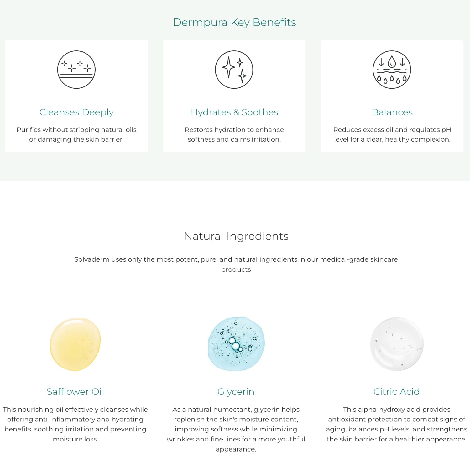 Solvaderm Dermpura Foaming Skin Balancing Cleanser Washes Away Impurities, Repairs Damage and Soothes Irritation with an Infusion Of Natural Botanicals