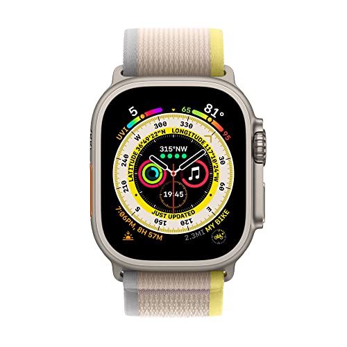 Apple Watch Ultra [GPS + Cellular 49mm] Smart watch w/Rugged Titanium Case & yellow/Beige Trail Loop S/M Fitness Tracker, Precision GPS, Action Button, Extra-Long Battery Life, Brighter Retina Display