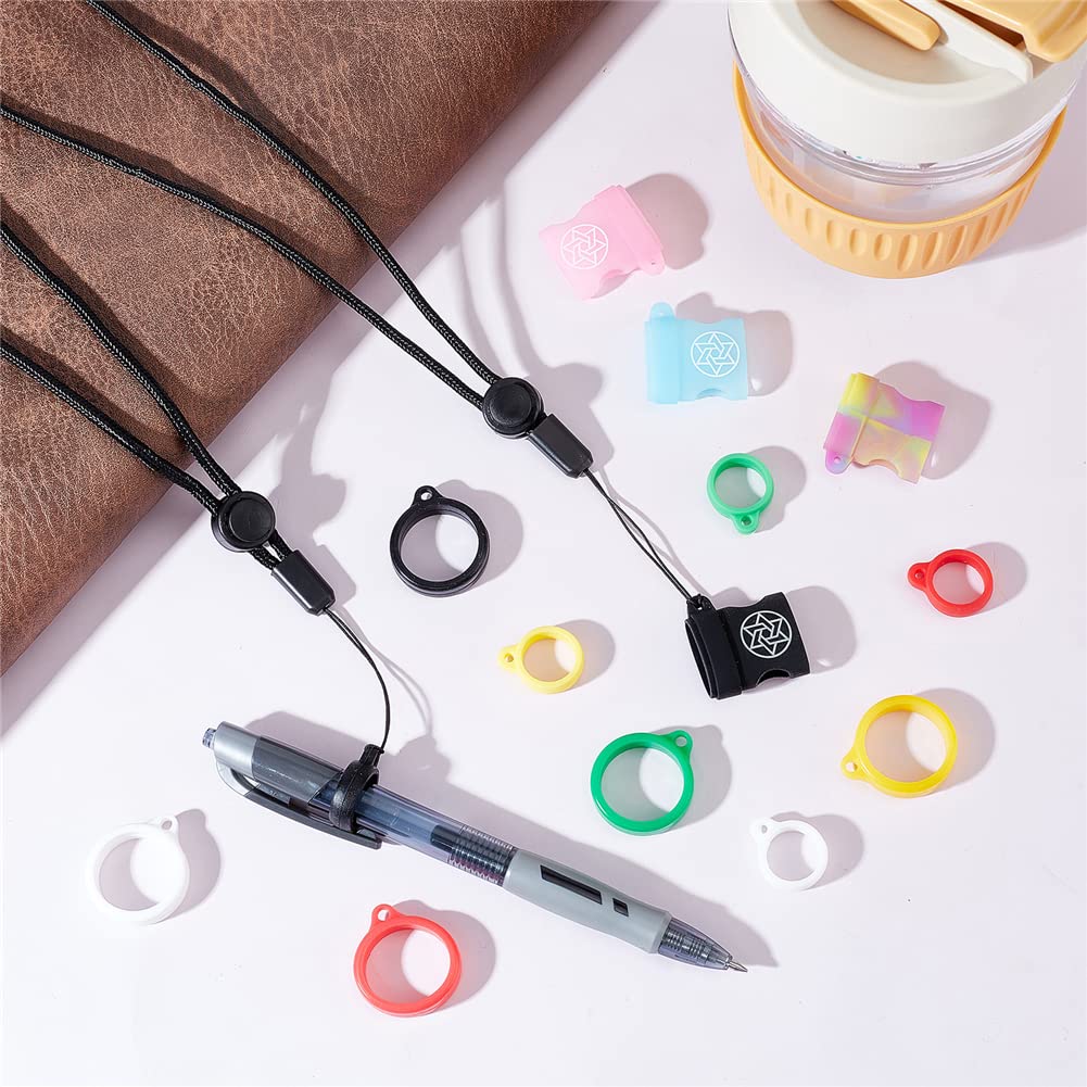 CRASPIRE 23Pcs Anti-Lost Lanyard Set 3pcs Lanyard Strap 5pcs Necklace Lanyards Pendant Holder 15pcs Silicone Rubber Rings Adjustable Fixing Rings Pen Protective Ring Replacement Multipurpose Keychain