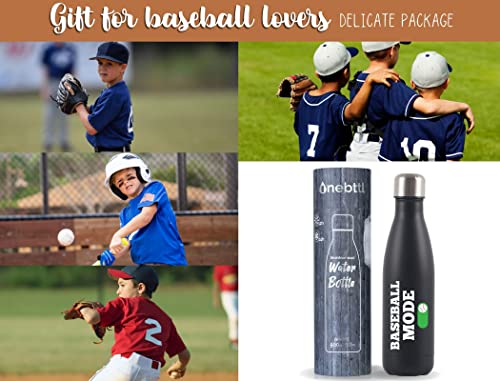 Onebttl Baseball Gifts for Boys, Eat Sleep Baseball Repeat, Stainless Steel 17Oz Water Bottle, Black
