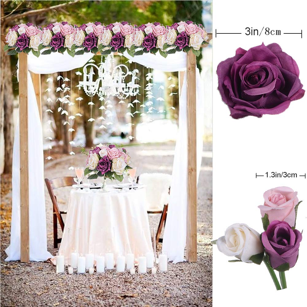 Artiflr Artificial Flowers Rose Bouquet 2 Pack Fake Flowers Silk Plastic Artificial White Roses 18 Heads Bridal Wedding Bouquet for Home Garden Party Wedding Decoration