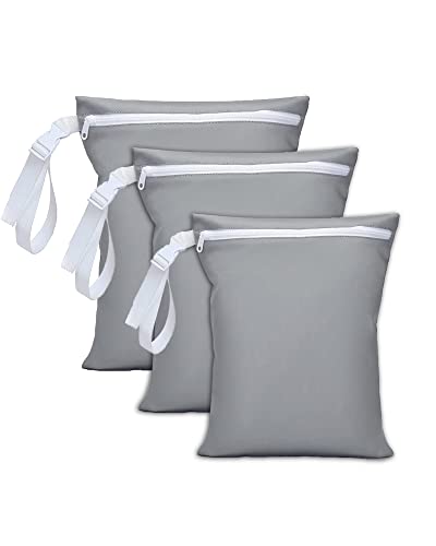 YaKuss Wet Dry Bags for Baby Cloth Diapers, Waterproof Reusable Travel Beach Pool Yoga Gym Bags for Soiled Baby Item Swimsuits & Wet Clothes with Two Zippered Pockets and Stroller Strap 3 Pack- S+M+L