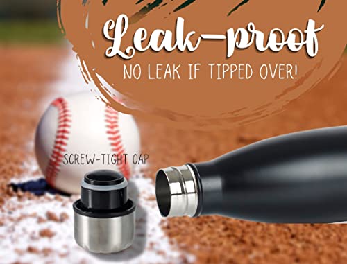 Onebttl Baseball Gifts for Boys, Eat Sleep Baseball Repeat, Stainless Steel 17Oz Water Bottle, Black