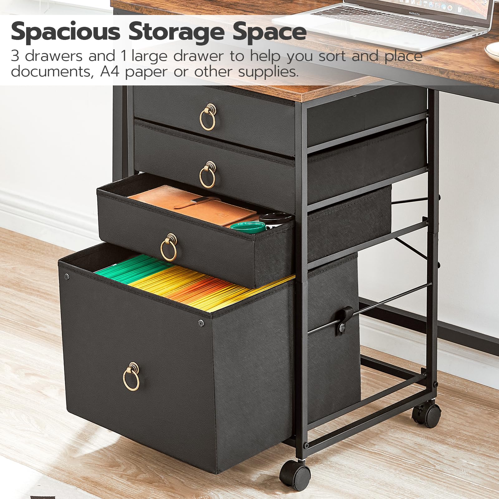 HOOBRO 4-Drawer Mobile File Cabinet, Rolling Printer Stand with drawers, Under Desk Rolling File Cabinets for Home Office, A4/Letter Size, Nonwovens Drawer, Easy Assembly, Black BFK40WJ01