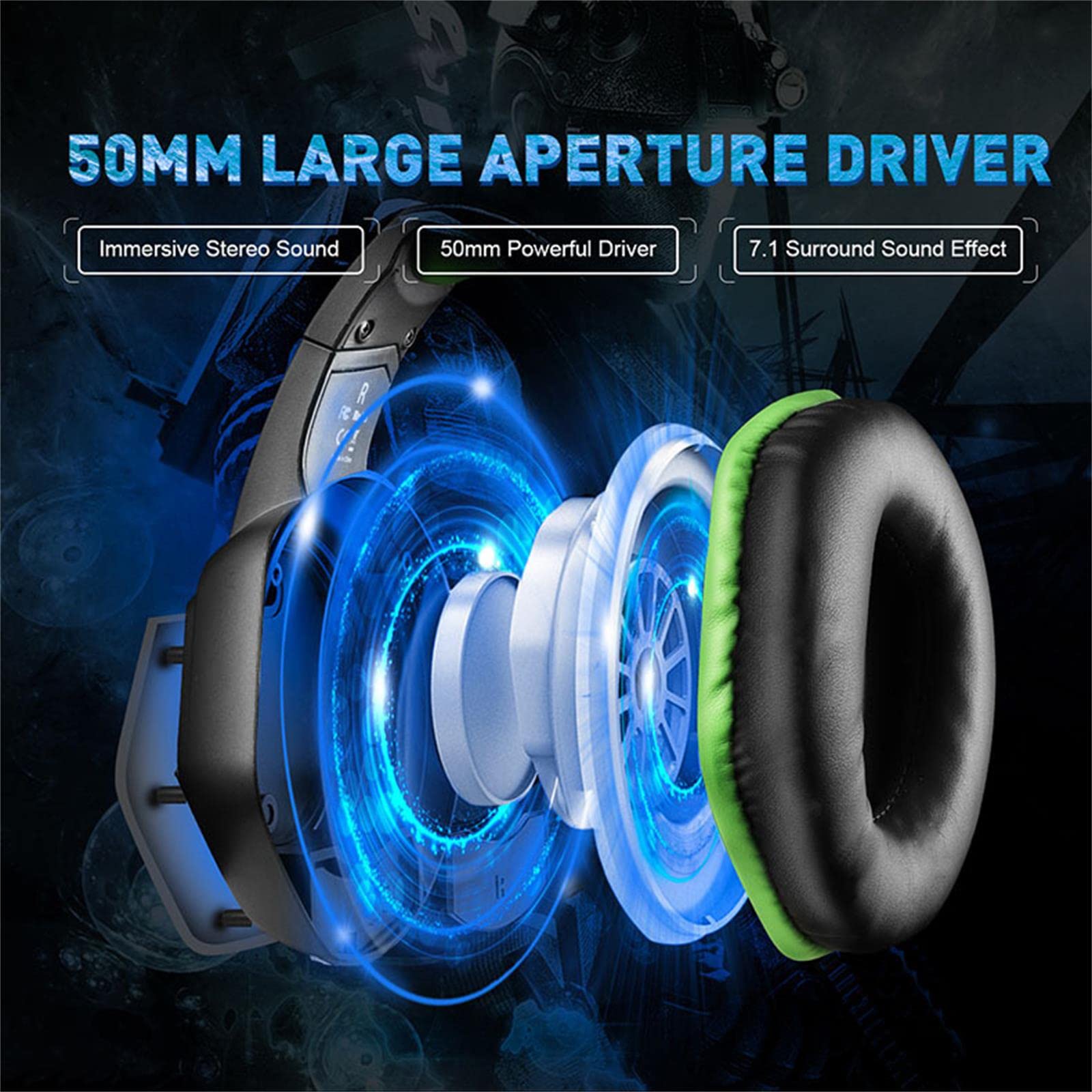 Atrasee USB Pro Gaming Headset for PC PS4 PS5, 7.1 Surround Sound Headphones with Noise Cancelling Microphone, Memory Foam Ear Pads, RGB Lights for Laptop Desktop Mac, Green