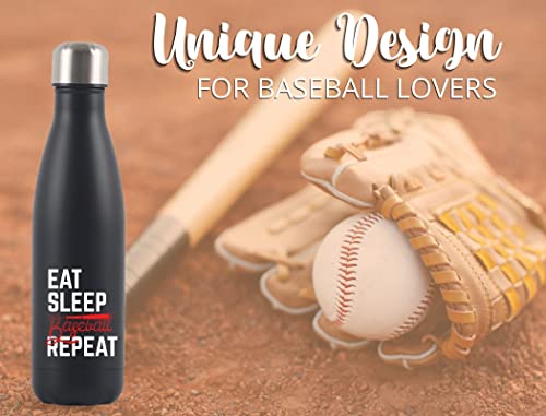Onebttl Baseball Gifts for Boys, Eat Sleep Baseball Repeat, Stainless Steel 17Oz Water Bottle, Black