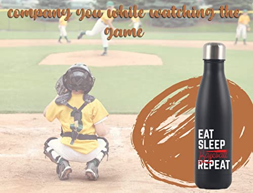 Onebttl Baseball Gifts for Boys, Eat Sleep Baseball Repeat, Stainless Steel 17Oz Water Bottle, Black