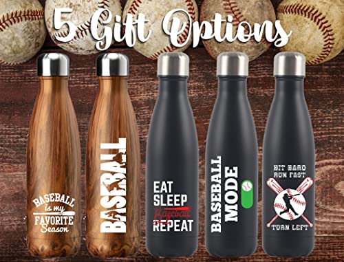 Onebttl Baseball Gifts for Boys, Eat Sleep Baseball Repeat, Stainless Steel 17Oz Water Bottle, Black