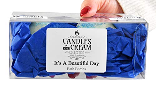Candles and Cream It's A Beautiful Day Bath Bombs, Invigorating and Luxurious, All-Natural Spa Fizzies for Stress Relief and Aromatherapy-Set of 2
