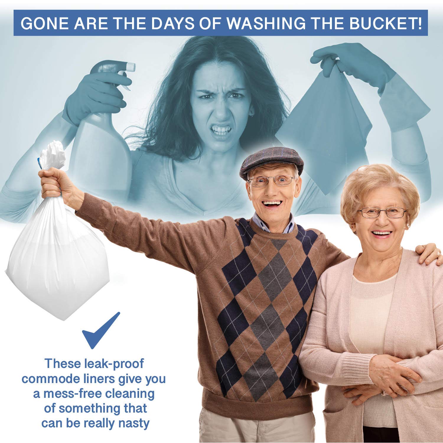 Commode Liners - 100 Strong Portable Toilet Bags - Easy To Use Bedside Commode Liners Disposable - Toilet Liners That Support Dignity of Seniors & Disabled - No More Buckets to Wash - NO Absorbent Pad