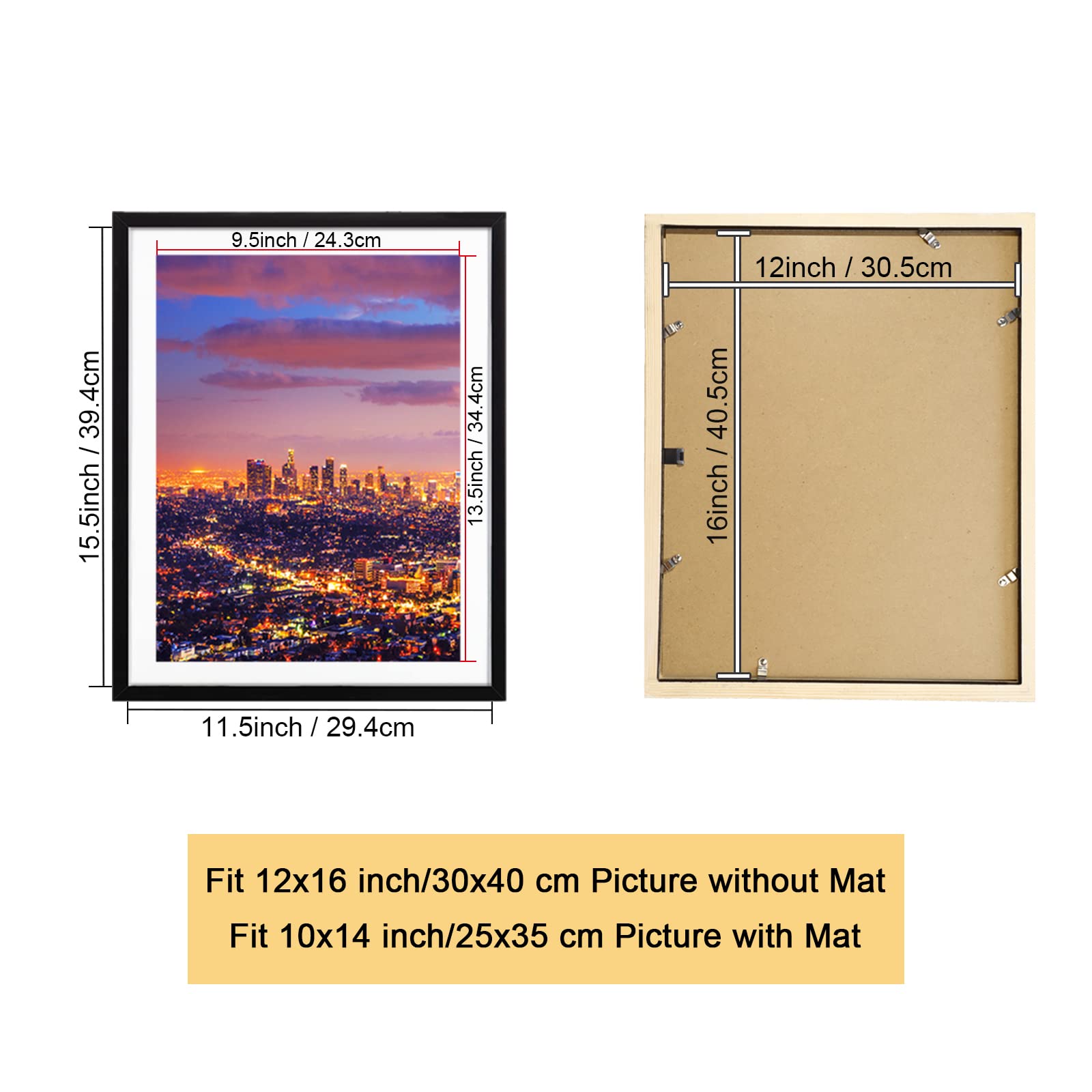 LIPHISFUN Diamond Painting Frame 30x40cm Diamond Art Frames Display Picture 12x16 Without Mat or 10x14 with Mat 2 Pack,Natural Solid Wooden,Protection Glass,Back Mat,Hanging Kit for Wall Decor-Black