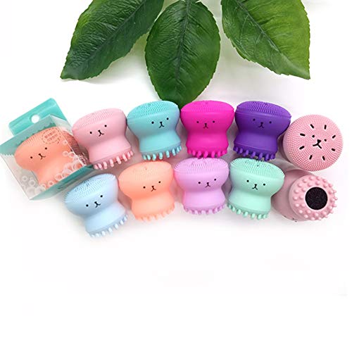 MIPPER Cute Little Octopus Silicone Face Cleansing Brush Facial Scrubber for Deep Cleaning,Exfoliating,Makeup Remover,Massage (1pc,green)