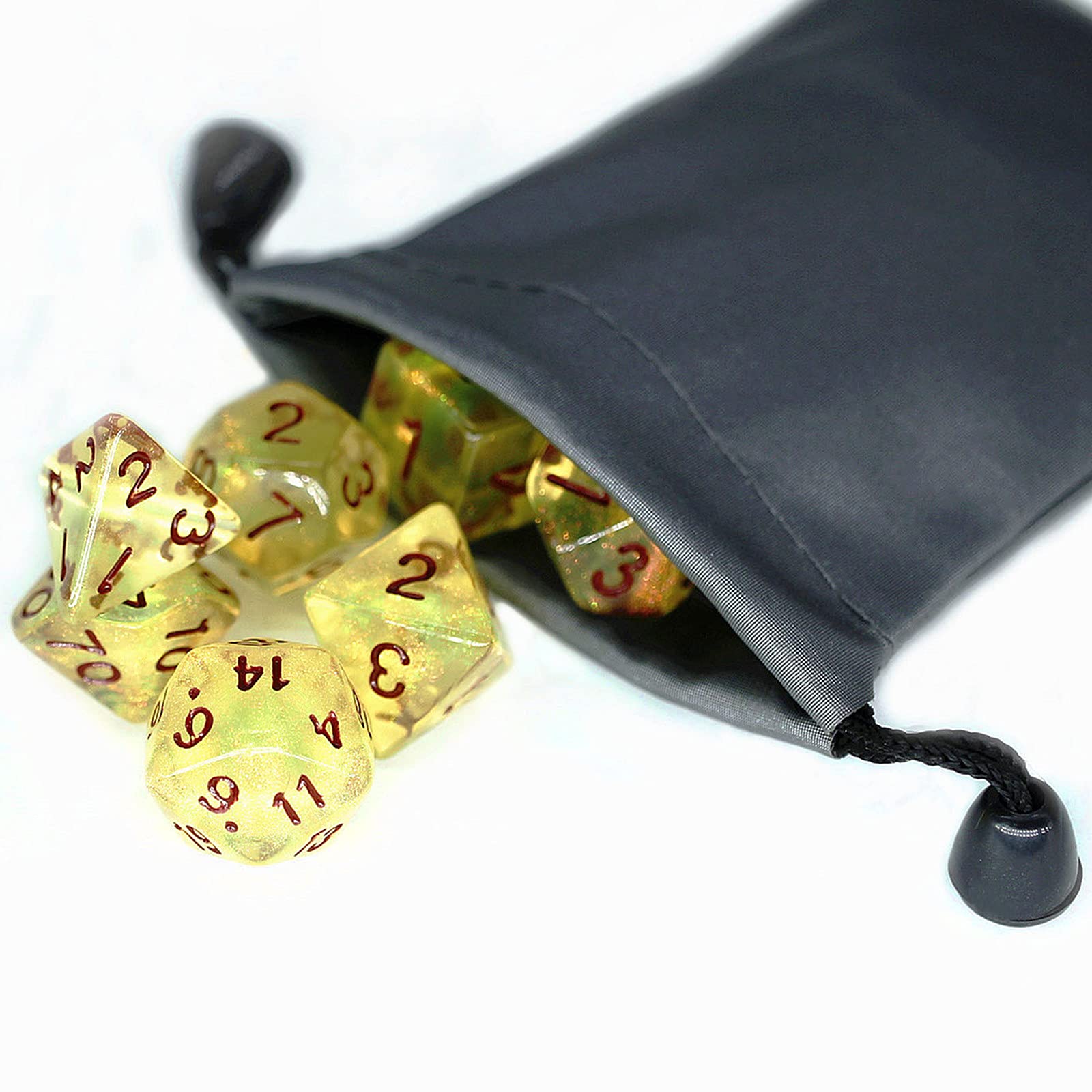 DND Dice Golden Transparent Dice with Color Changing Glitter for Dungeons and Dragons Role Playing Game,D&D,MTG,Pathfinder Dice Set with Dice Pouch