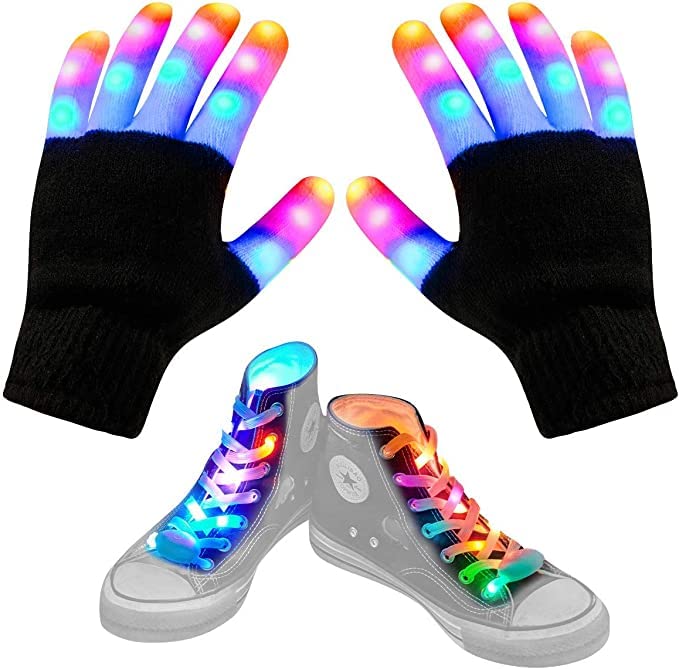 LED Gloves LED Lace Set, Glow Gloves Finger Lights, 3 Colors 6 Patterns Colorful Glitter Lighting Gloves ,Kids Toys Christmas Halloween Party Gifts, Gifts