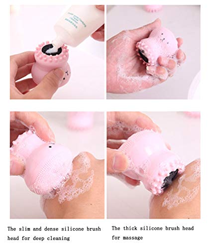 MIPPER Cute Little Octopus Silicone Face Cleansing Brush Facial Scrubber for Deep Cleaning,Exfoliating,Makeup Remover,Massage (1pc,green)