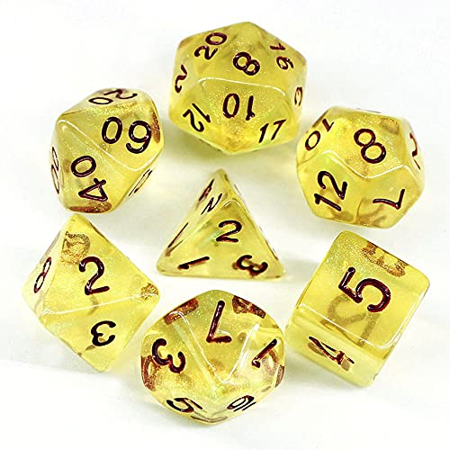 DND Dice Golden Transparent Dice with Color Changing Glitter for Dungeons and Dragons Role Playing Game,D&D,MTG,Pathfinder Dice Set with Dice Pouch