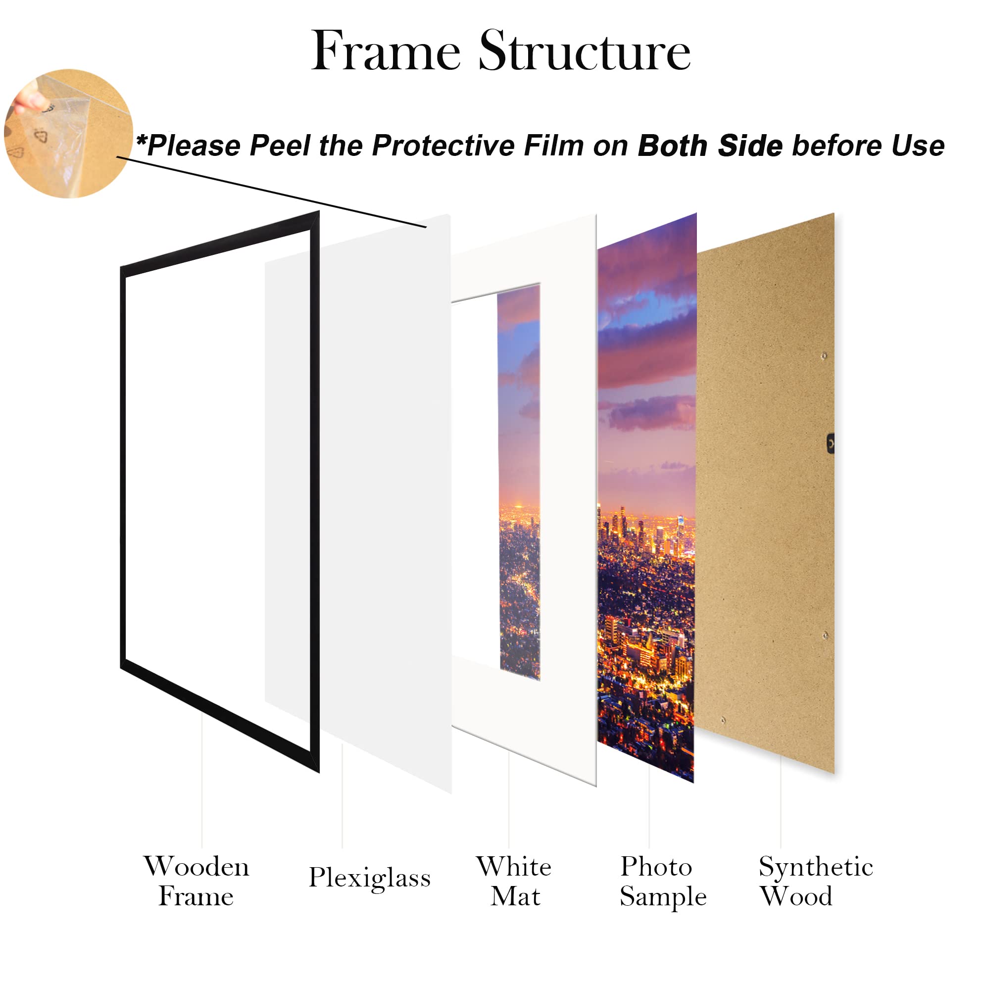 LIPHISFUN Diamond Painting Frame 30x40cm Diamond Art Frames Display Picture 12x16 Without Mat or 10x14 with Mat 2 Pack,Natural Solid Wooden,Protection Glass,Back Mat,Hanging Kit for Wall Decor-Black