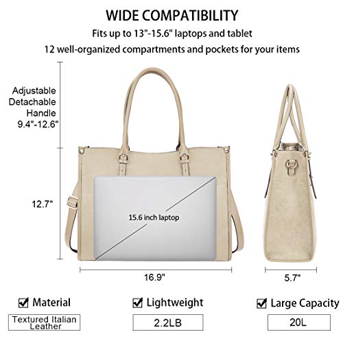 Laptop Bag for Women 15.6 Inch Waterproof Lightweight Leather Laptop Tote Bag Womens Professional Business Office Work Bag Briefcase Large Computer Bag Shoulder Handbag Beige