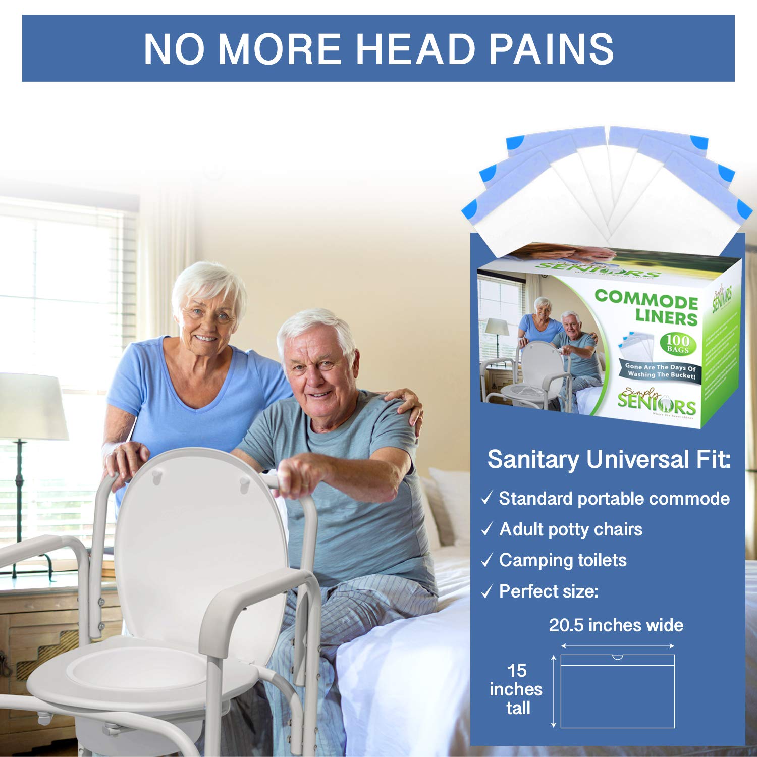 Commode Liners - 100 Strong Portable Toilet Bags - Easy To Use Bedside Commode Liners Disposable - Toilet Liners That Support Dignity of Seniors & Disabled - No More Buckets to Wash - NO Absorbent Pad