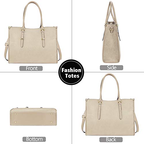 Laptop Bag for Women 15.6 Inch Waterproof Lightweight Leather Laptop Tote Bag Womens Professional Business Office Work Bag Briefcase Large Computer Bag Shoulder Handbag Beige