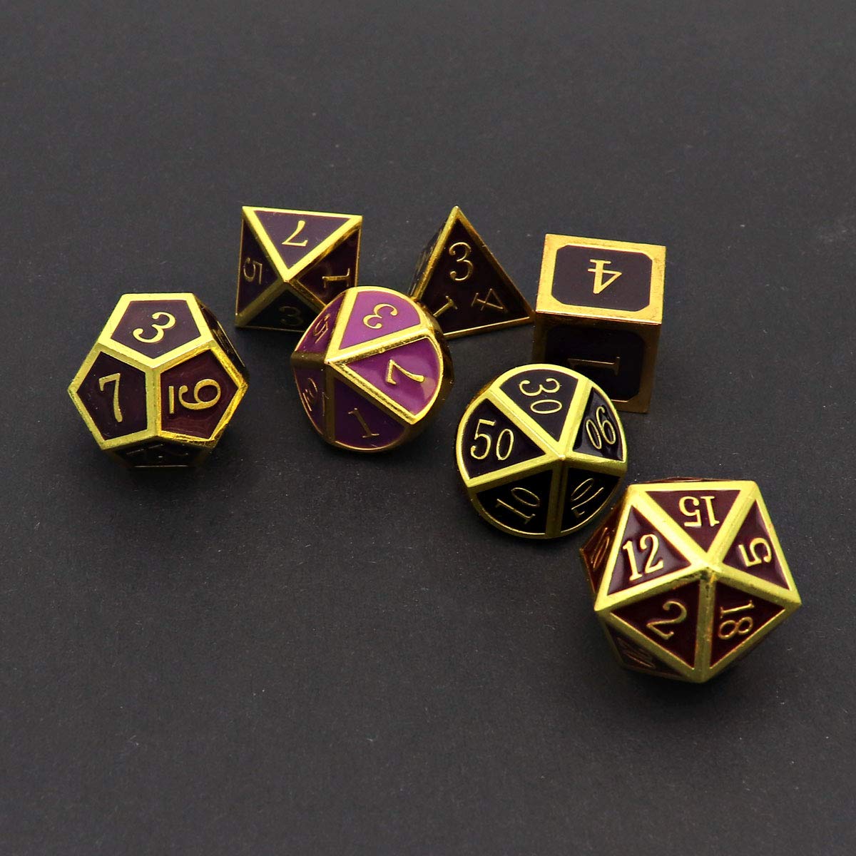 Haxtec Color Changing Metal DND Dice Set W/Gift Leather Dice Bag Temeprature Polyhedral D&D Dices for RPG Dungeons and Dragons-Gold Black Purple Shift