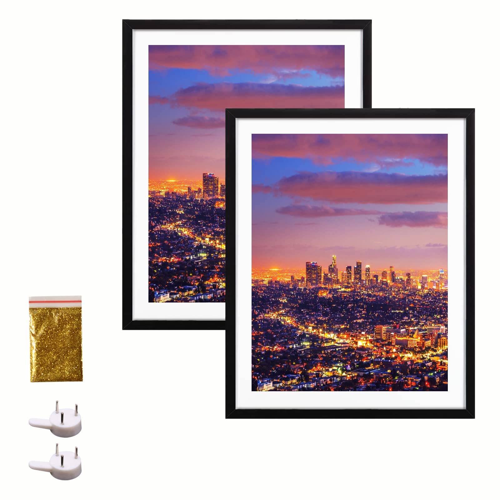 LIPHISFUN Diamond Painting Frame 30x40cm Diamond Art Frames Display Picture 12x16 Without Mat or 10x14 with Mat 2 Pack,Natural Solid Wooden,Protection Glass,Back Mat,Hanging Kit for Wall Decor-Black