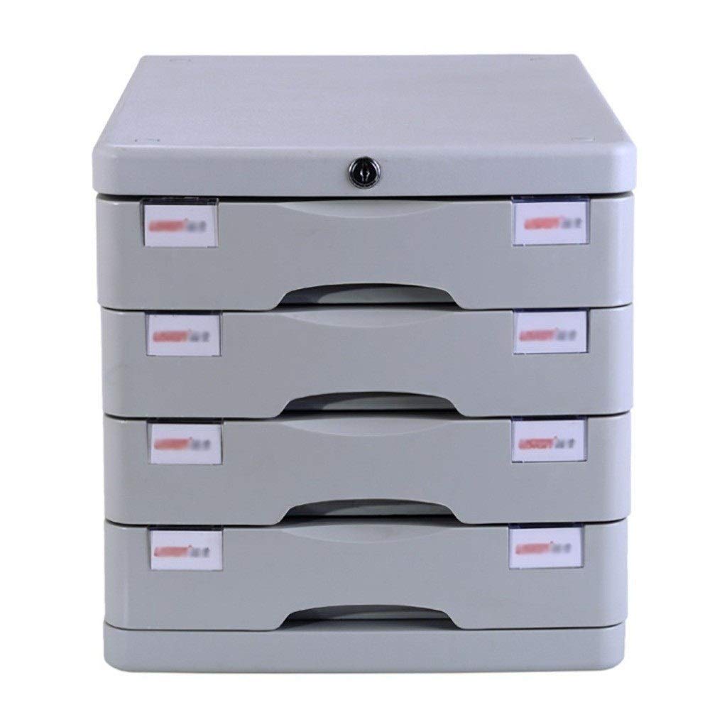 LEYT Flat File Cabinet, 4-Layer Drawer Storage Organization, with Lock/Blank LabelïŒSuitable for Office Supplies Grey