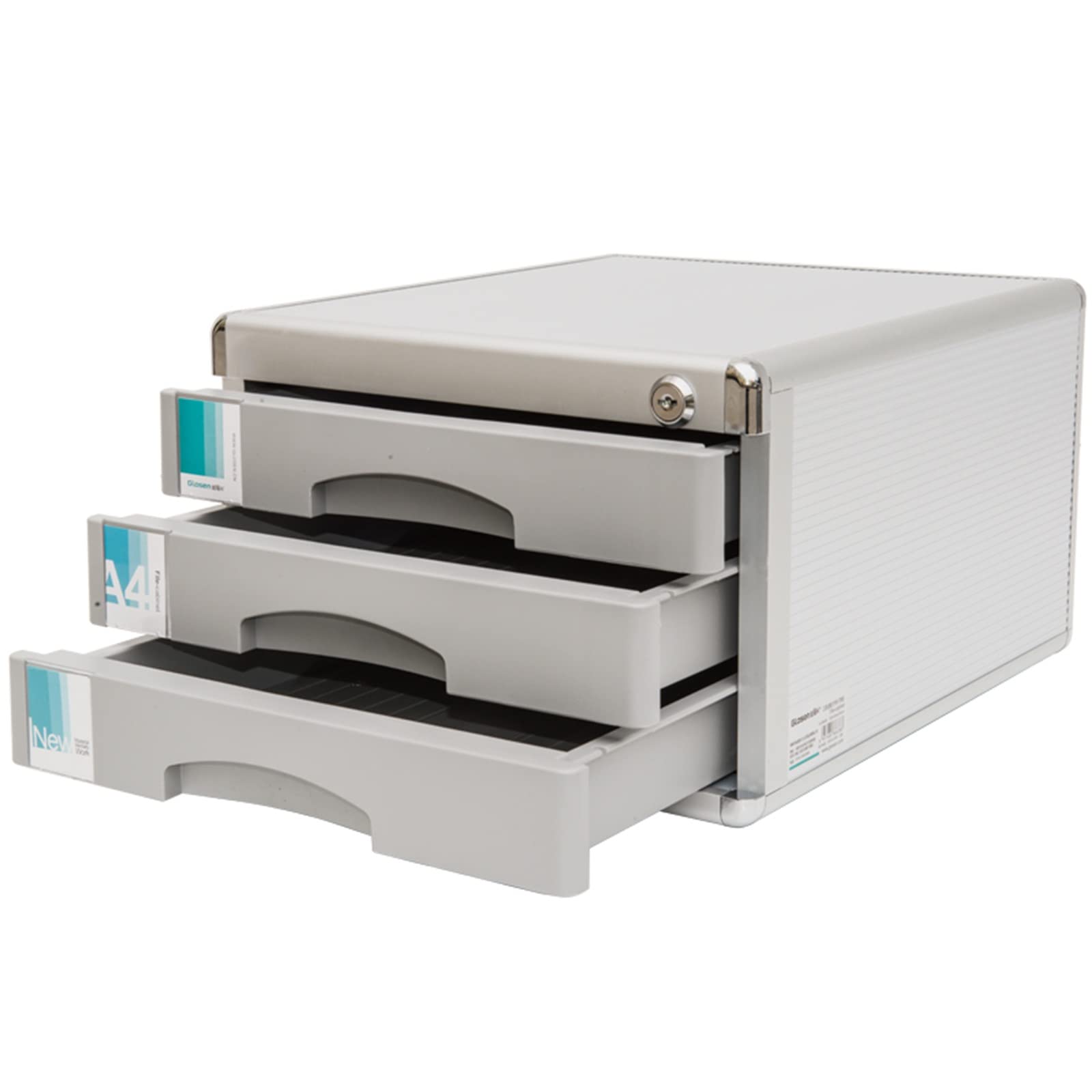 LEYT Flat File Cabinet Storage, Desktop Drawer Cabinet, 3 Drawers Aluminum Alloy Storage Drawers Desk Storage, A4 Office Box with Lock.