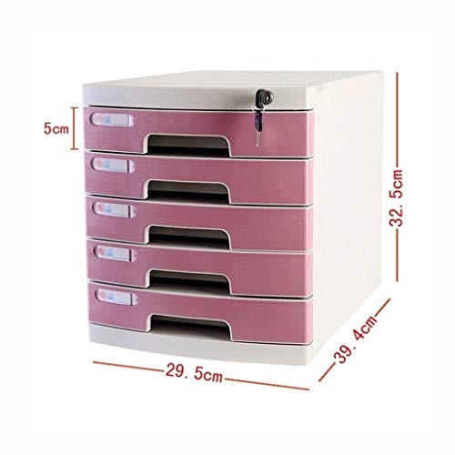 Flat File Cabinet, Drawer Organizer 5-Layers Lockable with Blank Label, Environmentally Friendly Plastic-Pink (Size : Medium 5-Layers)