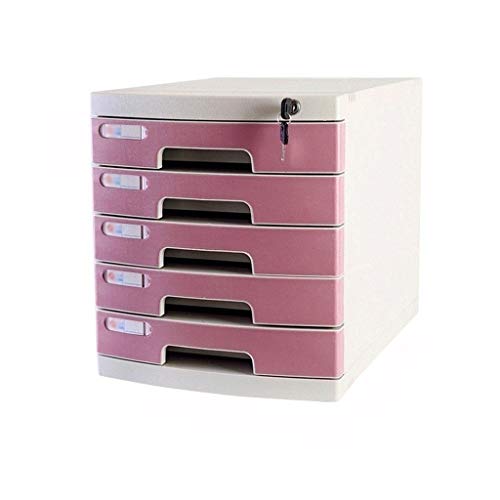 Flat File Cabinet, Drawer Organizer 5-Layers Lockable with Blank Label, Environmentally Friendly Plastic-Pink (Size : Medium 5-Layers)