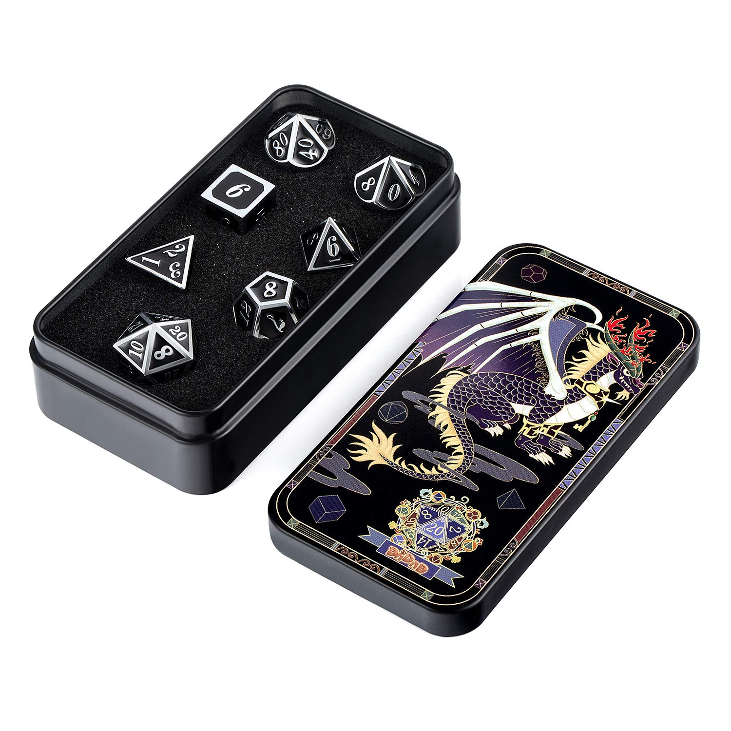 DNDND Color Changing Metal Dice Set, Temperature Sensitive DND Game Dice Set with Free Metal Tin for Dungeons and Dragons D&D Rolling Table Games (Silver Number with Black to Red)