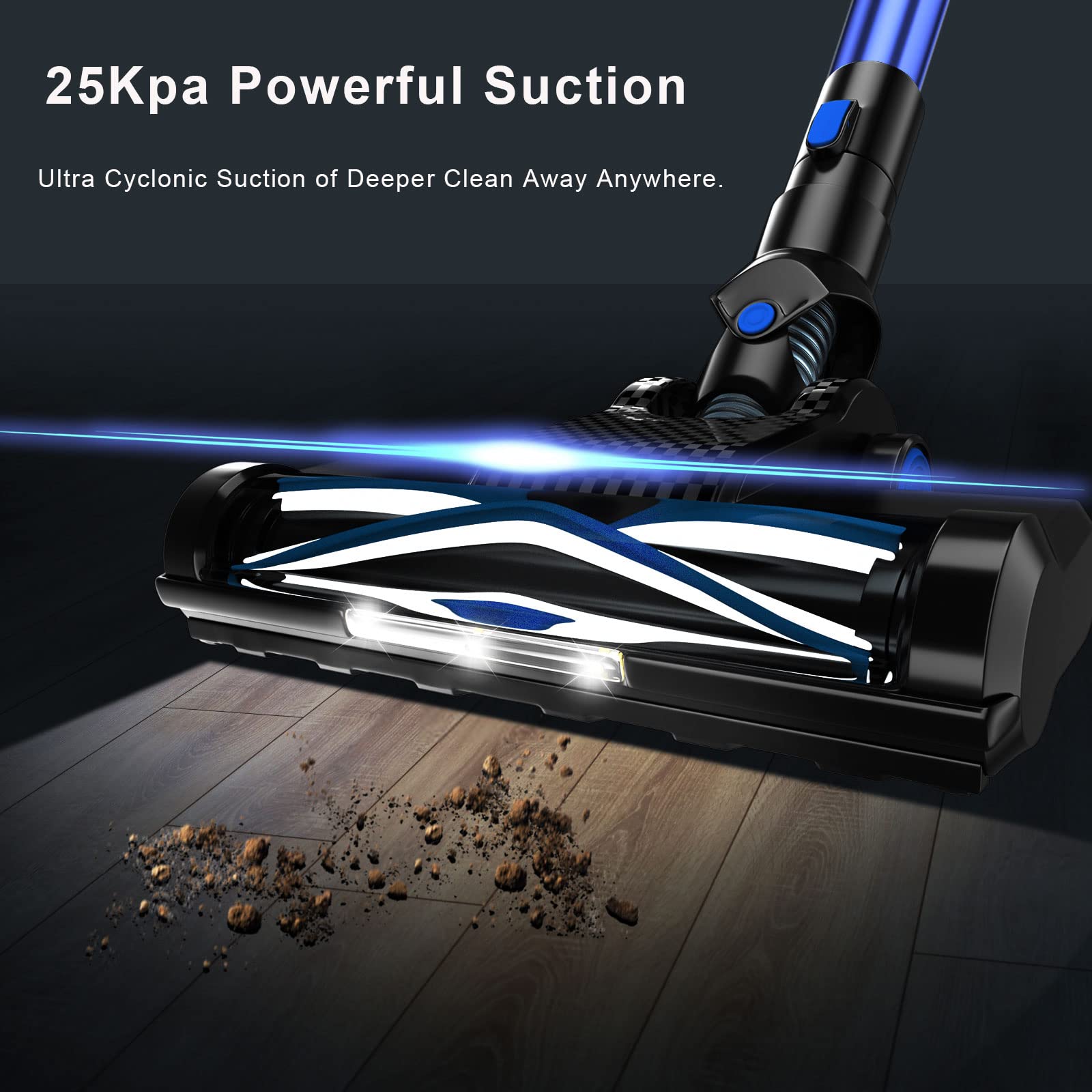 FirstLove Cordless Vacuum Cleaner - High Suction Stick with Up to 45 Mins Runtime, Removable Rechargeable Battery, 6 in 1 Lightweight for Carpet and Hard Floor Pet Hair, Navy, (E17)