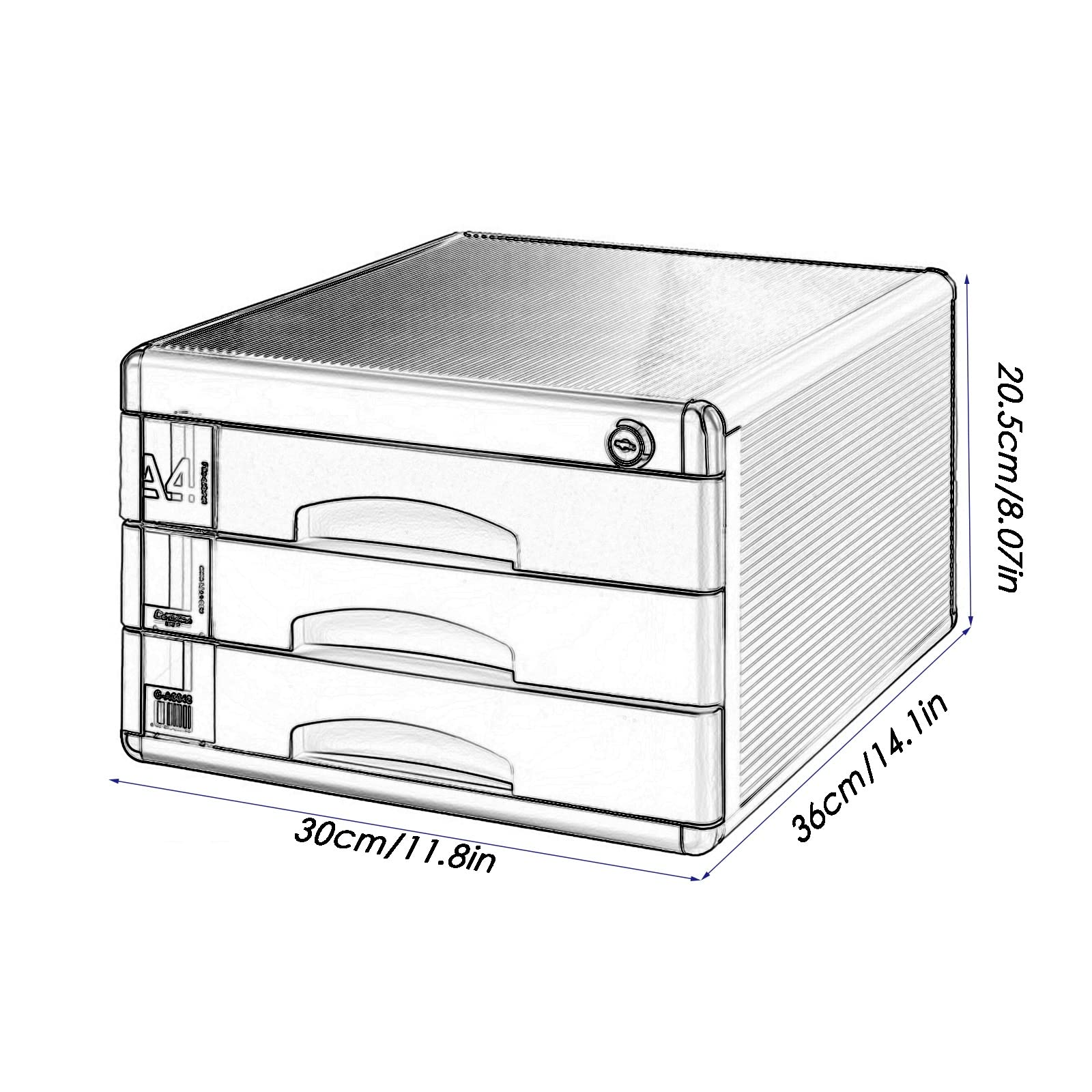 LEYT Flat File Cabinet Storage, Desktop Drawer Cabinet, 3 Drawers Aluminum Alloy Storage Drawers Desk Storage, A4 Office Box with Lock.
