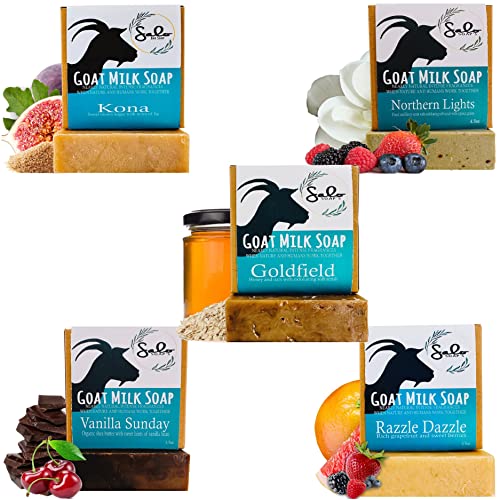 Salo Soap's Natural Womens Bar Soap Body Wash with Goat Milk Soap, Vanilla, Floral, Honey Oatmeal, Brown Sugar, Fig Coconut Oil, Olive Oil, Fragrance Oils, Shea Butter, face soap, whole body soap